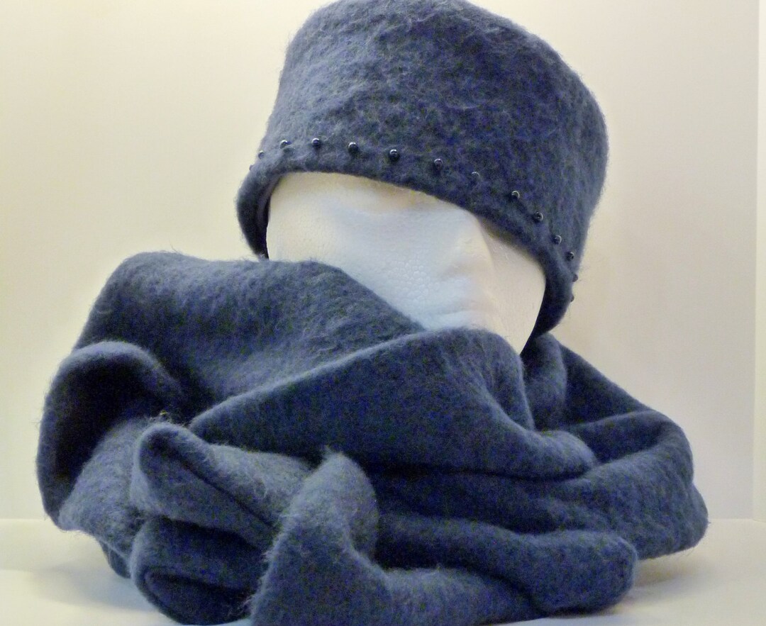 Navy Wool-like Pillbox Hat and Matching Scarf. - Etsy
