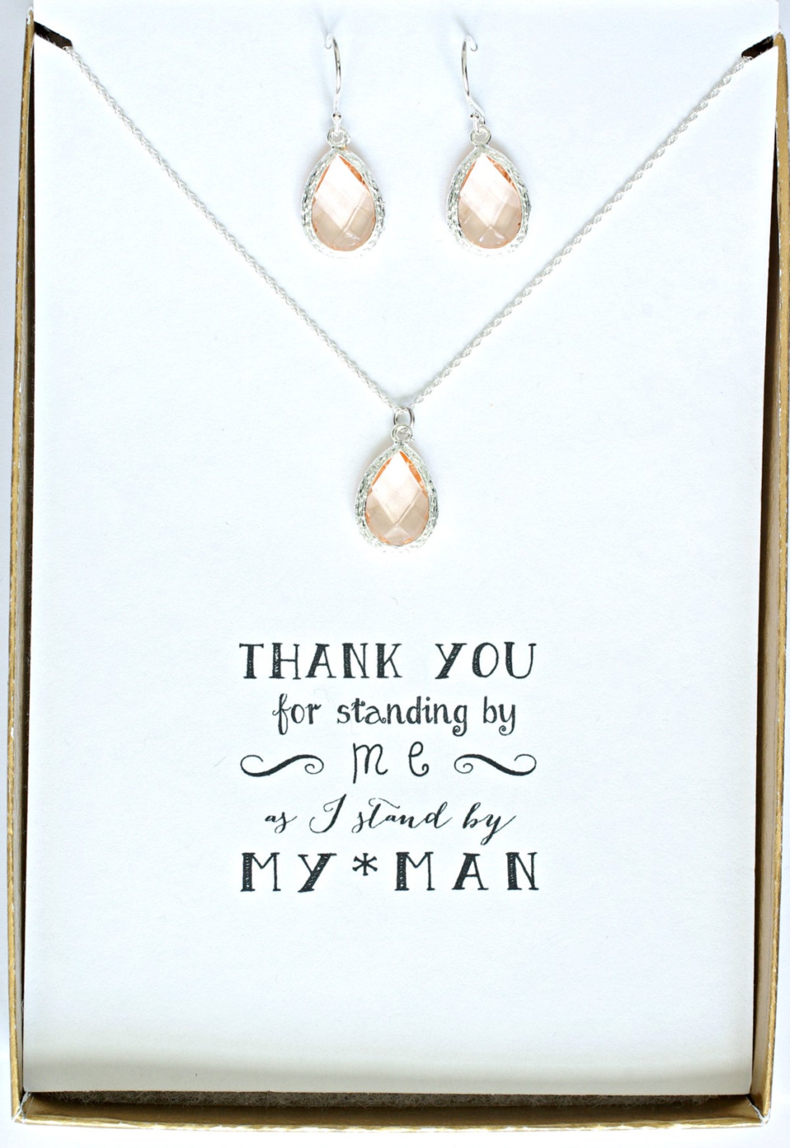 Peach Necklace and Earrings Set Silver, Blush Bridesmaid Jewelry Set ...