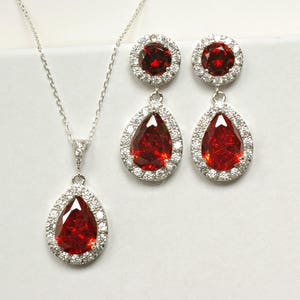 Red Bridal Jewelry Set Necklace and Earrings, Ruby Red Bridesmaid ...
