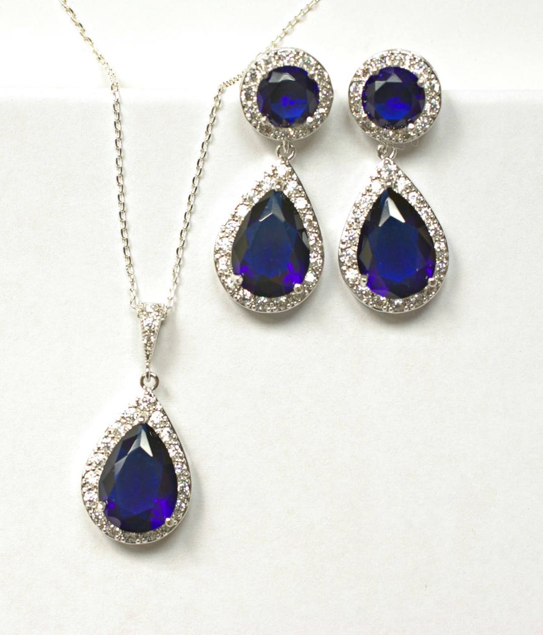 Navy Blue Bridesmaid Jewelry Set: Sterling Silver Cubic Zirconia ...