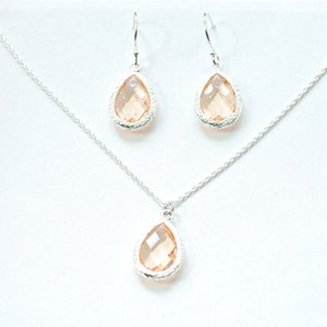 Peach Necklace and Earrings Set Silver, Blush Bridesmaid Jewelry Set ...