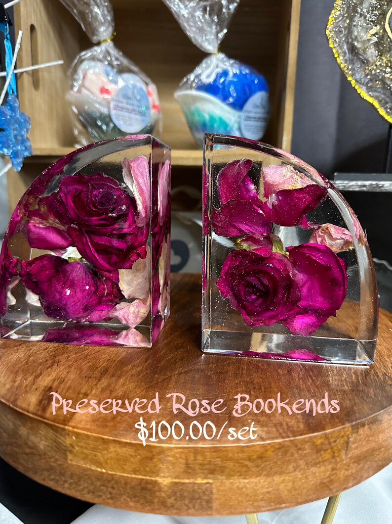 Natural Rose Epoxy Bookends - Etsy