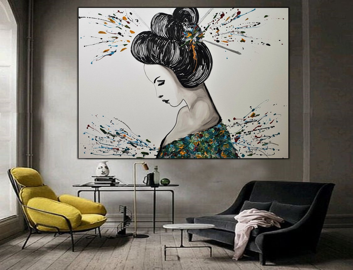 Original Japanese Woman Face Painting. Large Figure Painting - Etsy