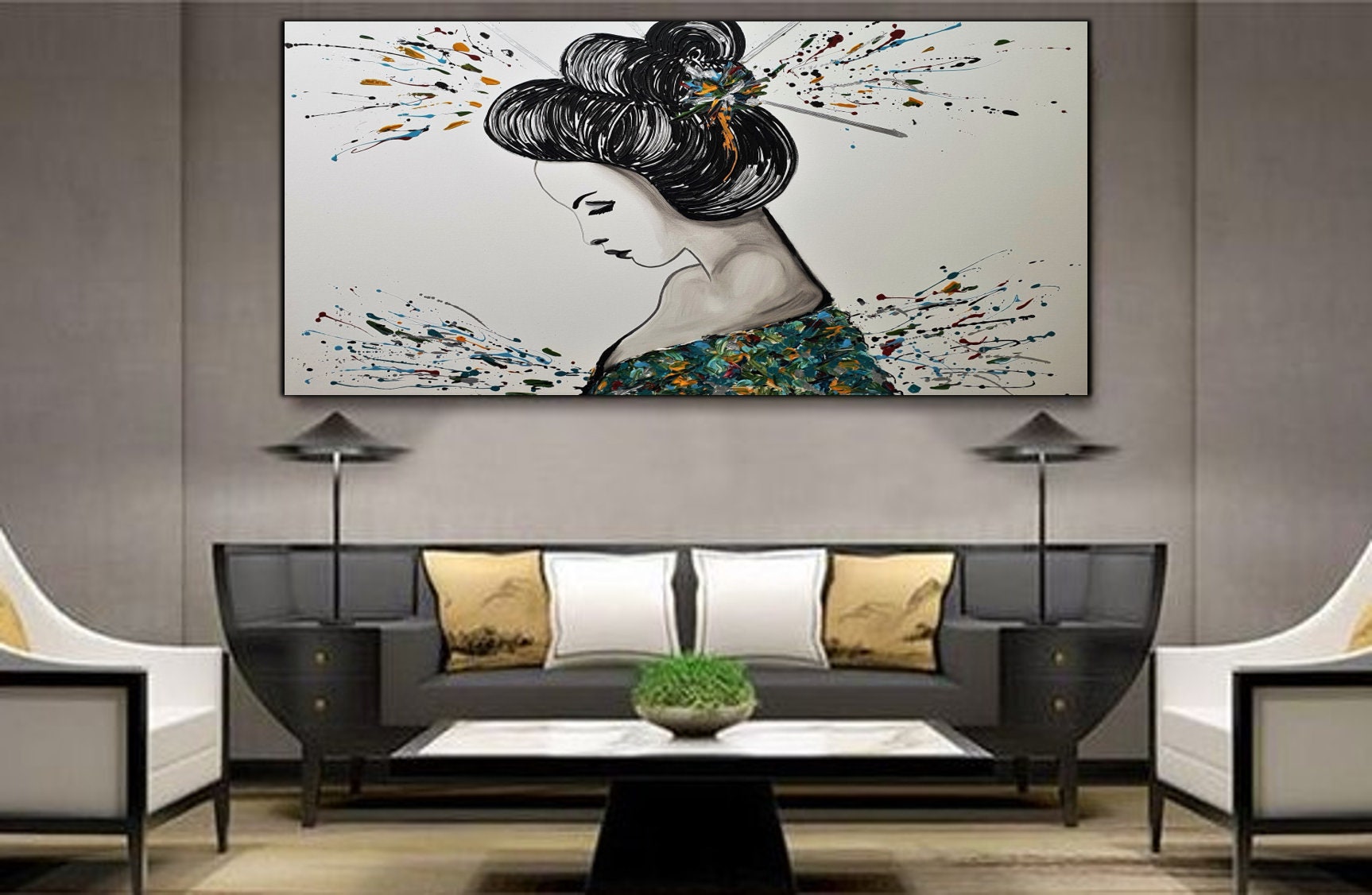 Original Japanese Woman Face Painting. Large Figure Painting With Heavy ...