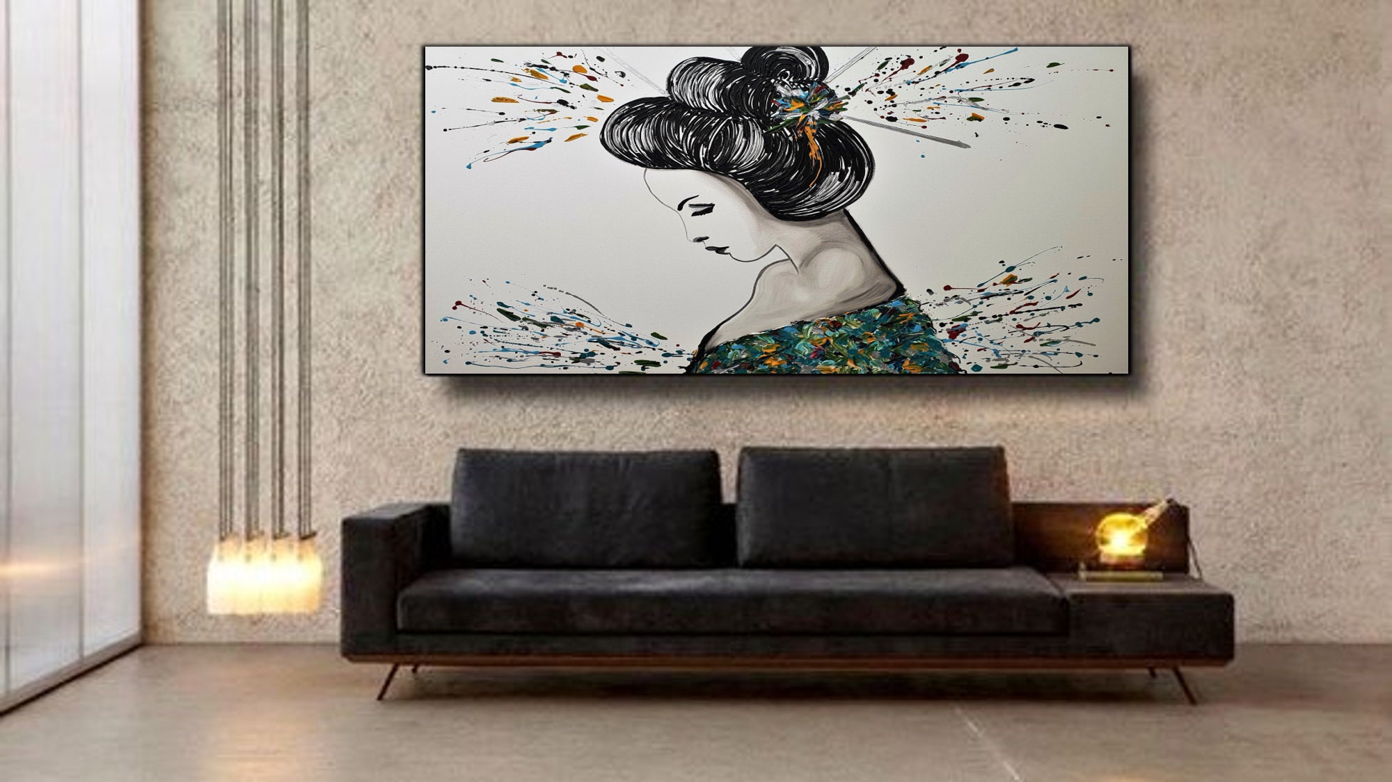 Original Japanese Woman Face Painting. Large Figure Painting With Heavy ...