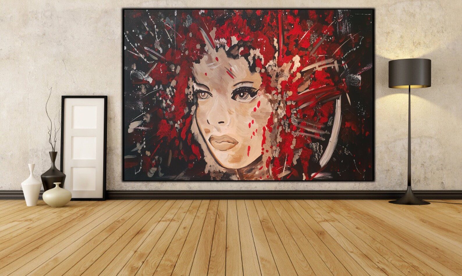 女性の顔の油絵、大きくてカラフルな人物画、重厚な質感、モダンな室内装飾 - Etsy 日本