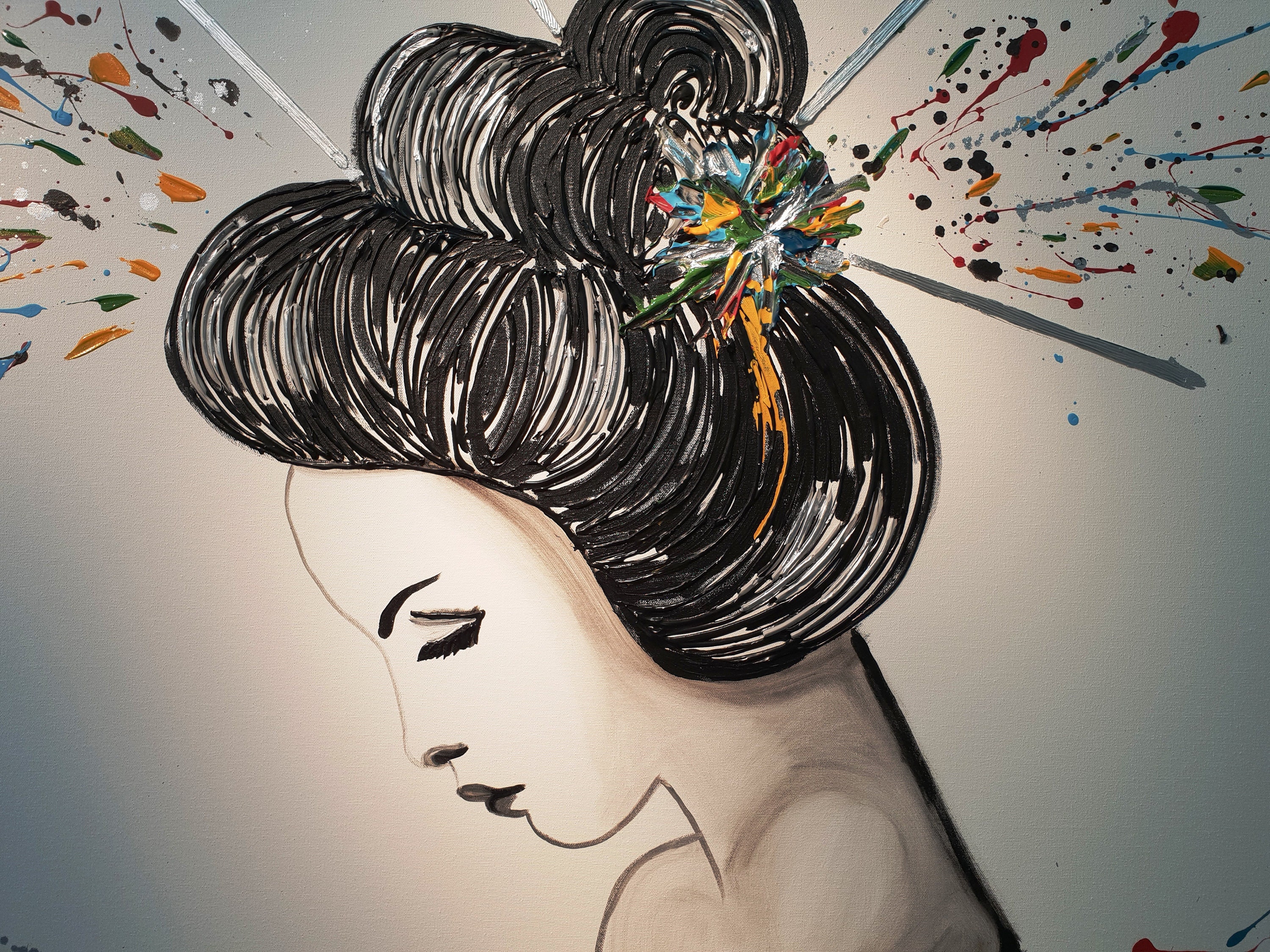 Original Japanese Woman Face Painting. Large Figure Painting With Heavy ...