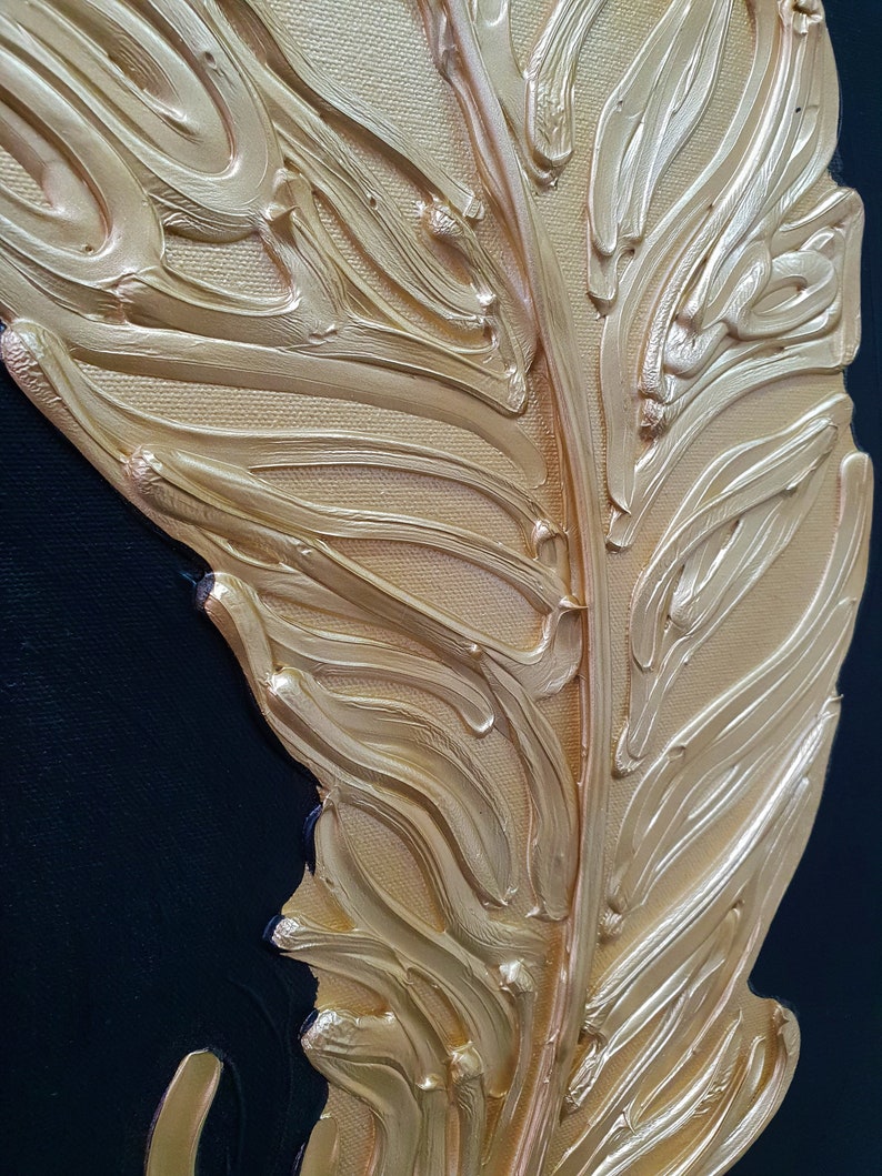 Original feather textured oil painting art. Unique large wall | Etsy