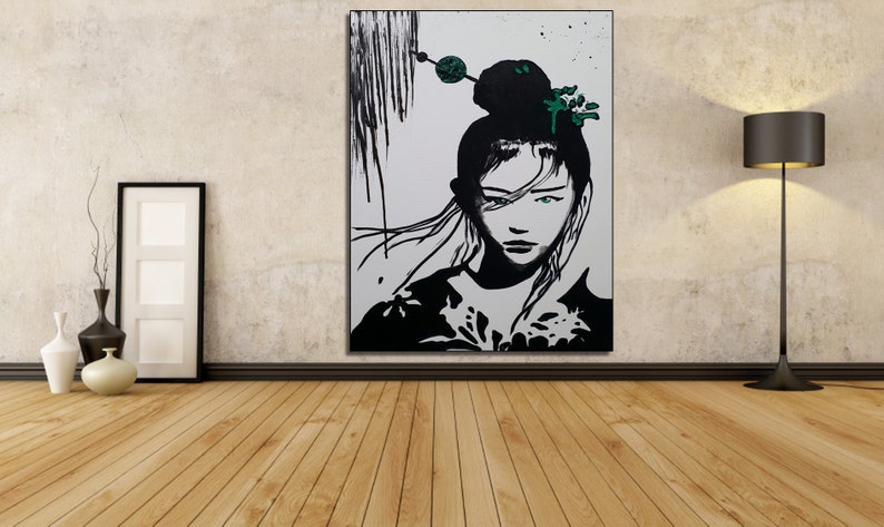 Original Japanese Woman Face Painting. Large Figure Painting | Etsy