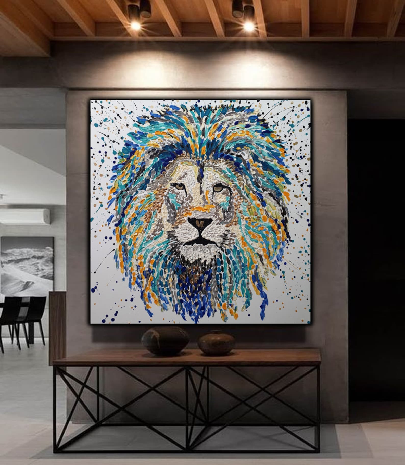 Original Lion Abstract Oil Painting Animal Figure Painting | Etsy