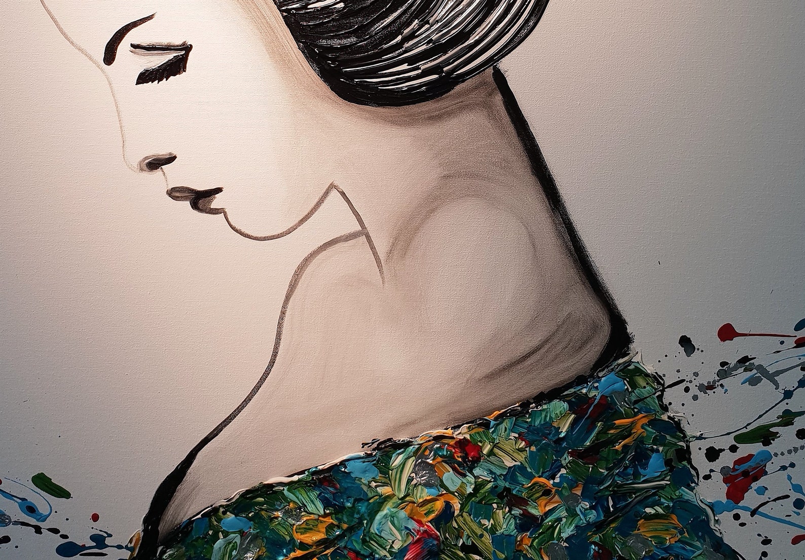 Original Japanese Woman Face Painting. Large Figure Painting With Heavy ...