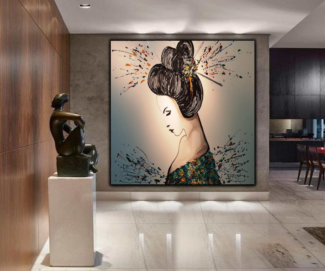 Original Japanese Woman Face Painting. Large Figure Painting With Heavy ...