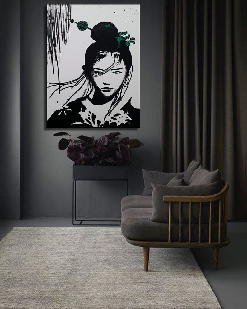 Original Japanese Woman Face Painting. Large Figure Painting | Etsy
