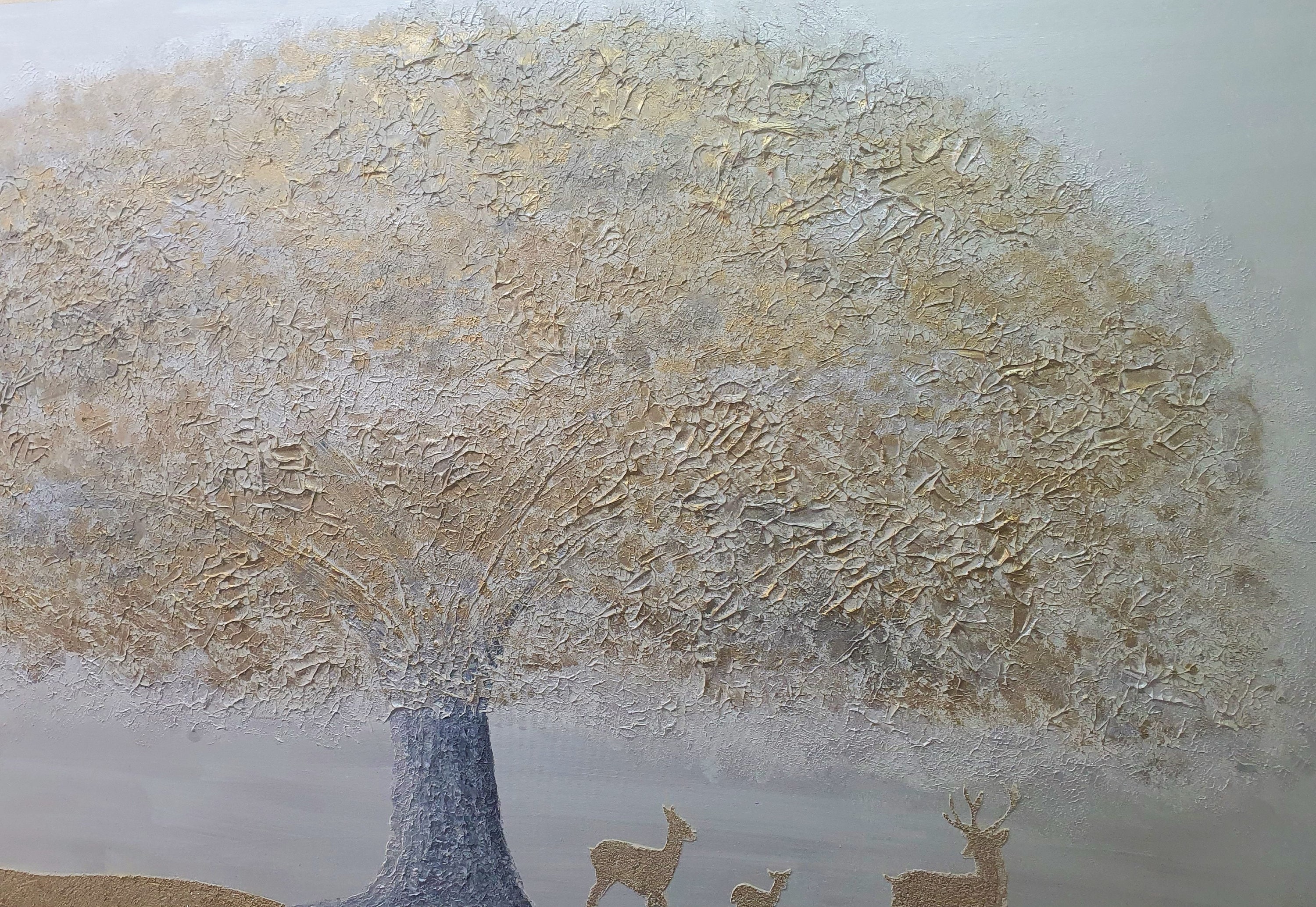 Golden Tree With Deer's Wall Art Deco Tree Abstract | Etsy