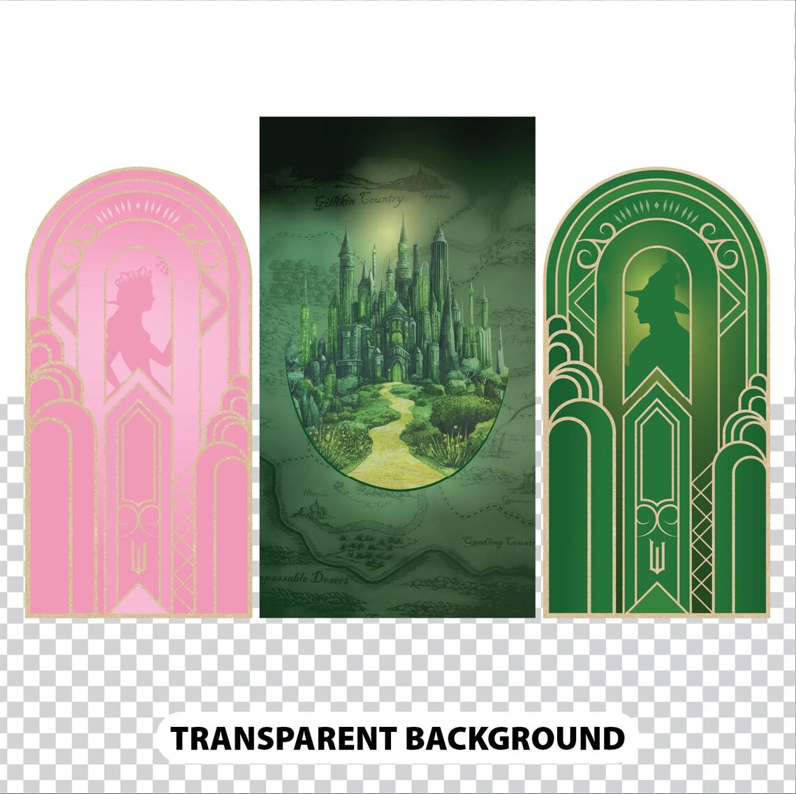 Wicked Inspired Backdrop Clipart | Glinda, Elphaba, Emerald City (PNG ...
