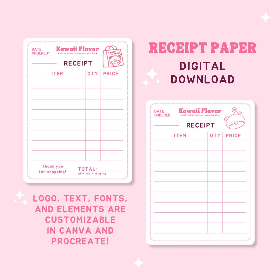 DIGITAL DOWNLOAD 3x4 Inch Receipt Paper | Customizable in Canva and ...