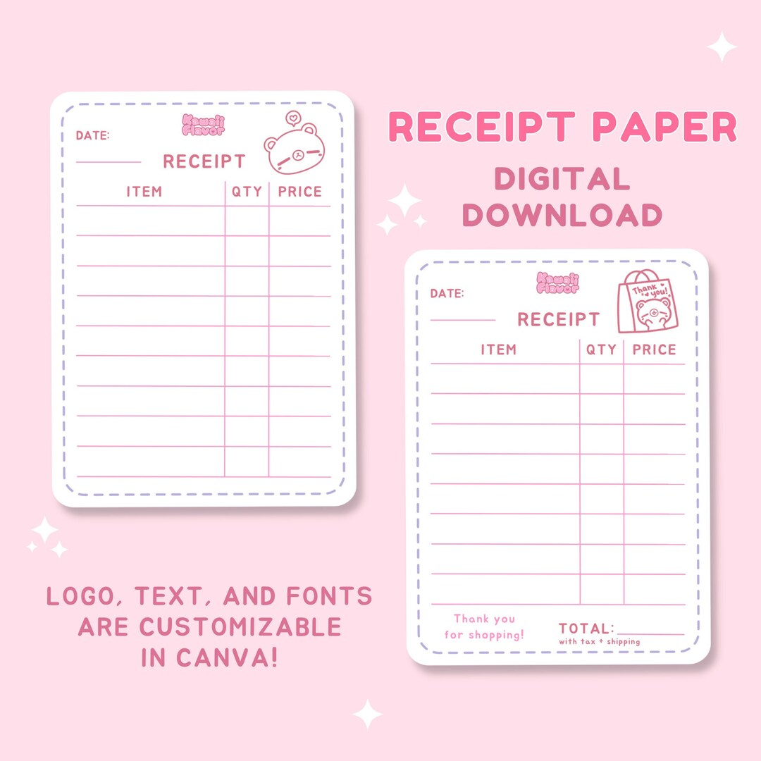 DIGITAL DOWNLOAD 3x4 Inch Receipt Paper Customizable in - Etsy