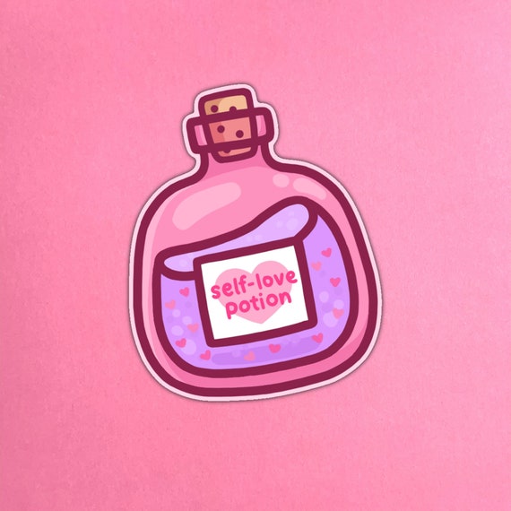 Self Love Potion Glossy Sticker Selfcare Pink Hearts Etsy