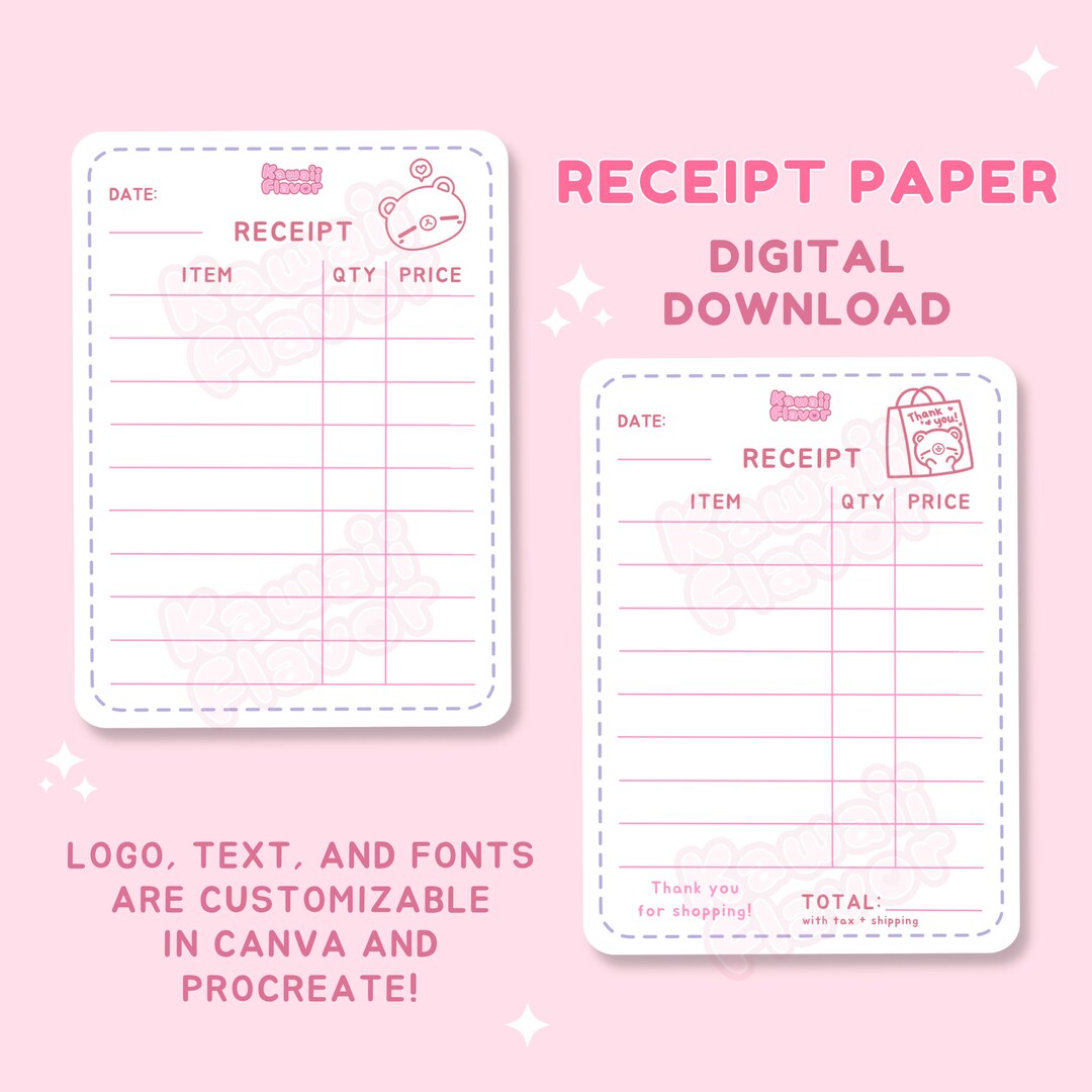 DIGITAL DOWNLOAD 3x4 Inch Receipt Paper | Customizable in Canva and ...