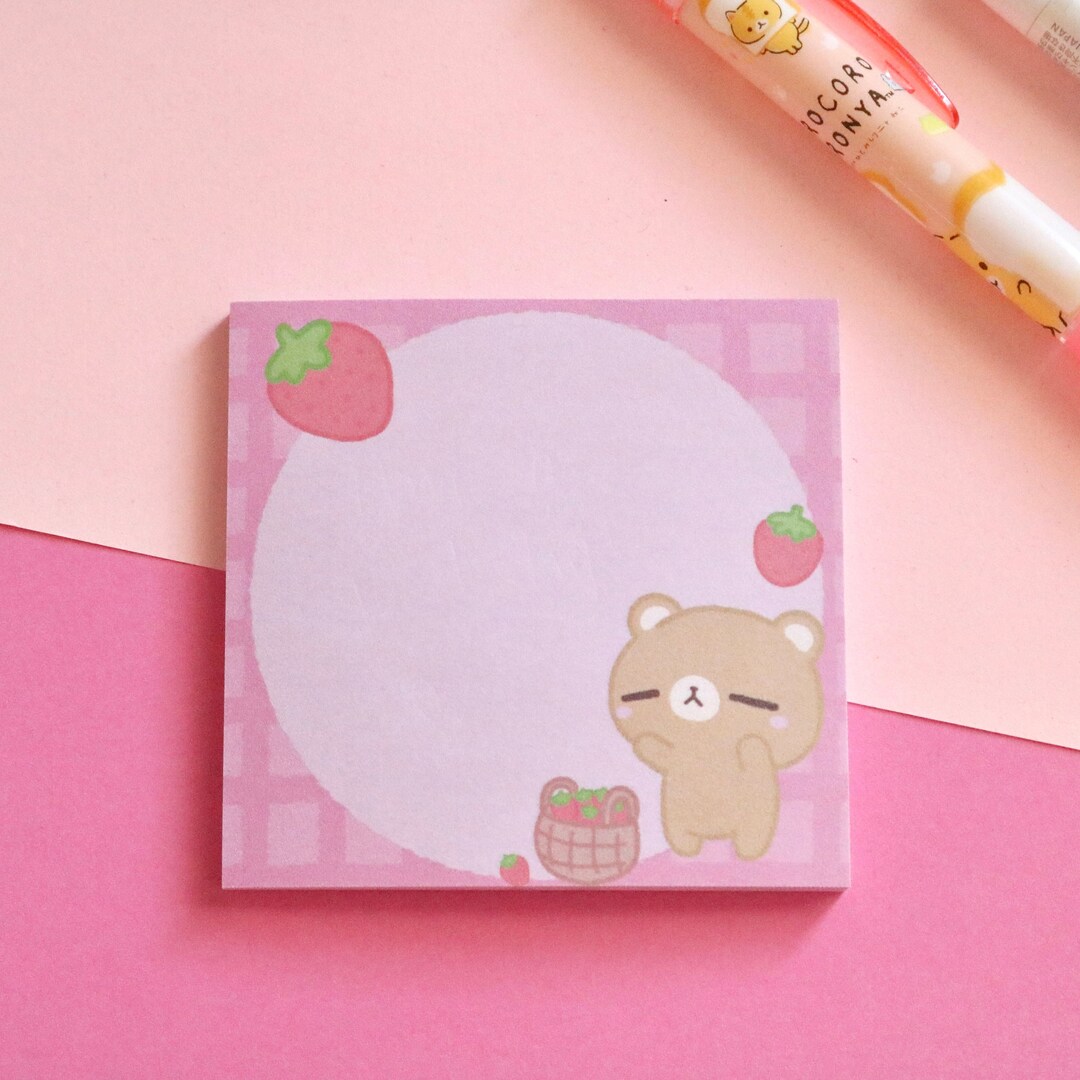 Mr. Bear Strawberry Picking Post-it® Notes 3 X 3 Inches Memo, Kawaii ...