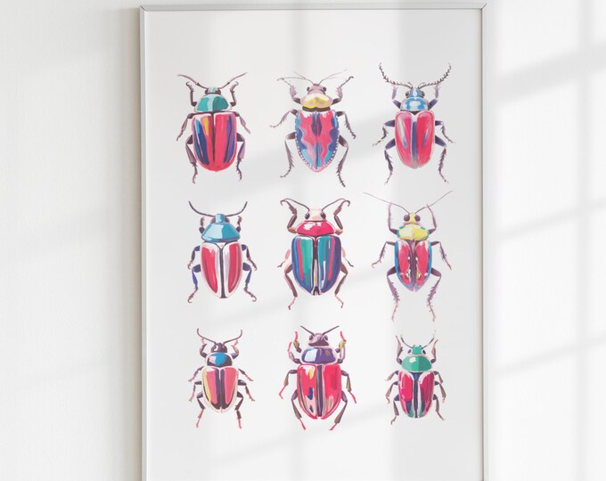 Neon Beetles Print - Etsy