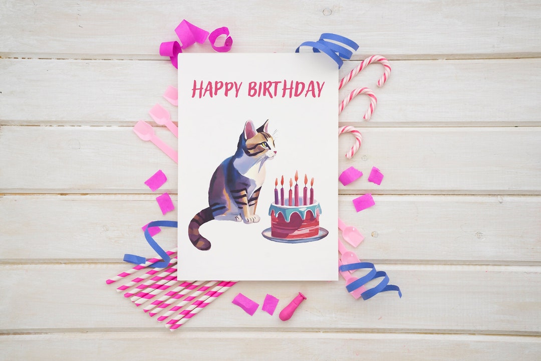Happy Birthday Cat Cards, Feliz Cumpleanos, Cat Illustration Card - Etsy