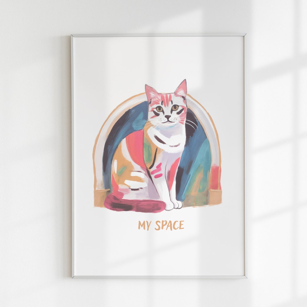 Illustrative Cat Poster, Printable Wall Decor, Printable Cat Poster - Etsy