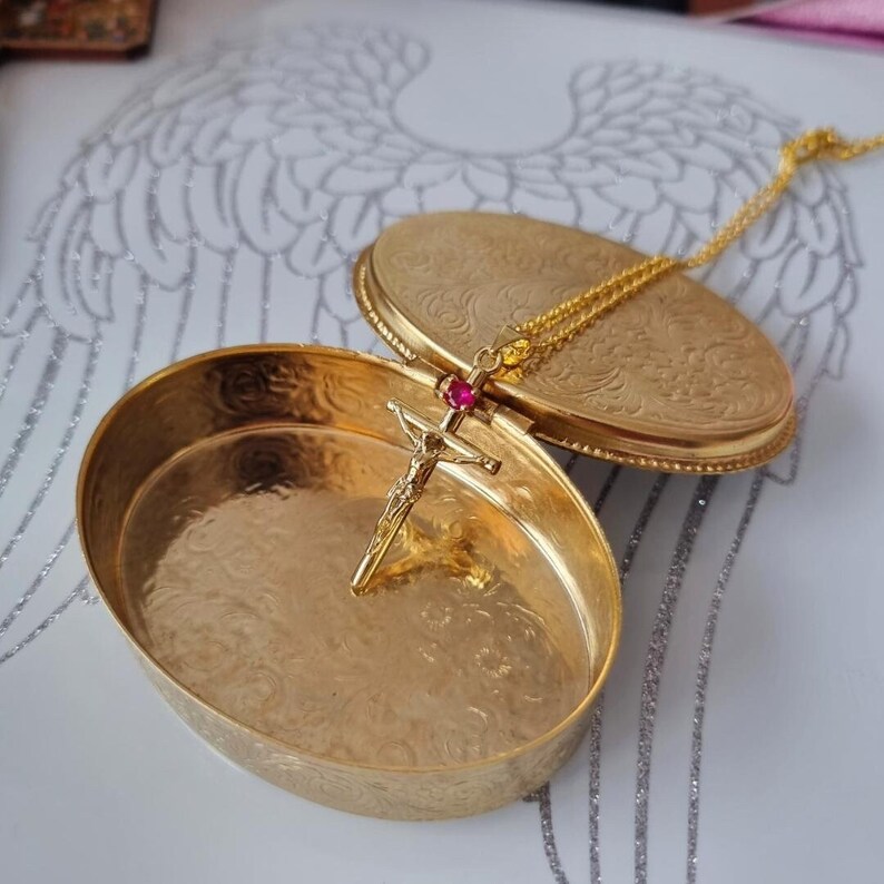 Pretty 18k Gold Plated Crucifix Necklace With Pink Cubic Zirconia ...