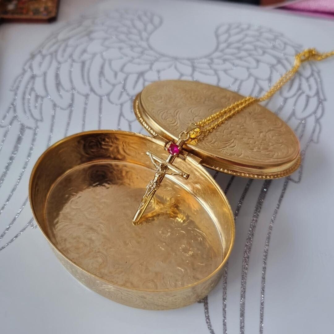 Pretty 18k Gold Plated Crucifix Necklace With Pink Cubic Zirconia ...