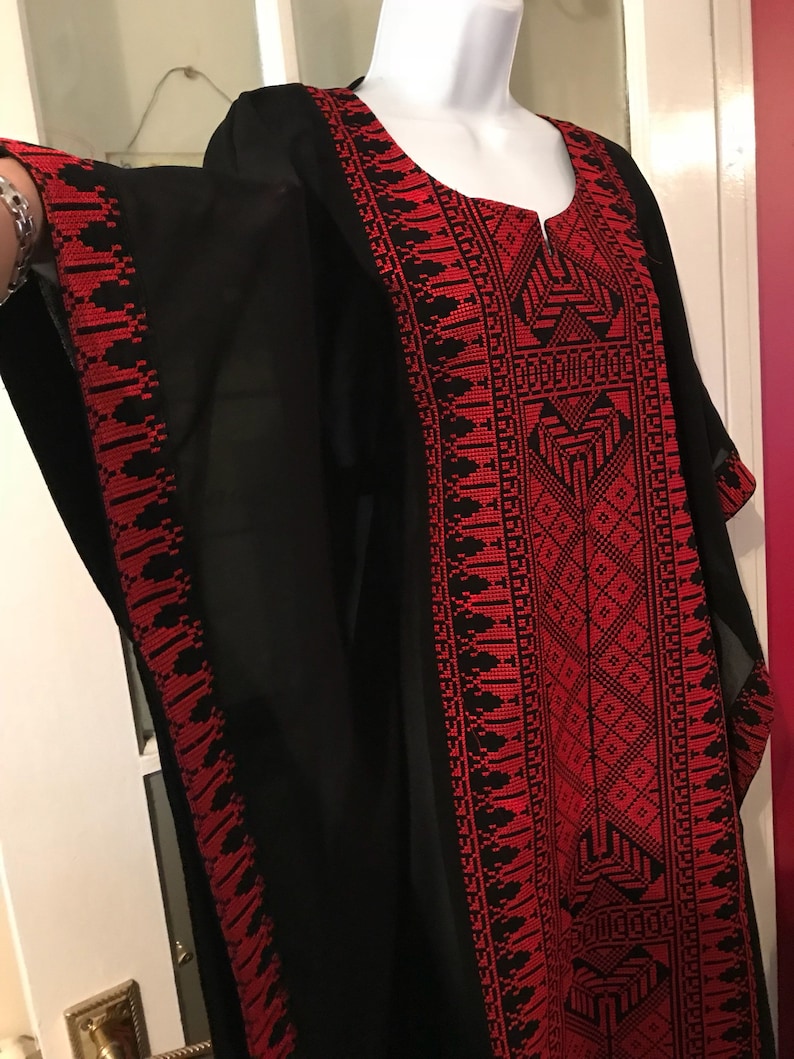 Black Long Chiffon Tunic / Top / Abaya /with Red Traditional | Etsy