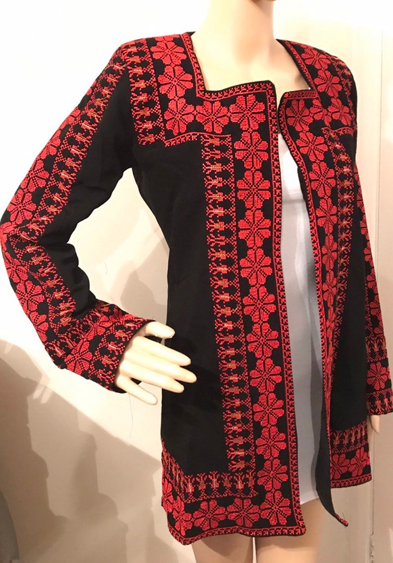 Beautiful Black Jacket / Coat With Red Palestinian Cross Stitch ...