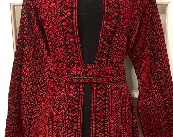 Beautiful Black Chiffon Jacket / Coat With Red Palestinian Cross Stitch ...