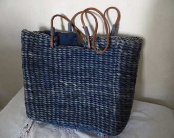 Navy Blue Straw Bag - Etsy