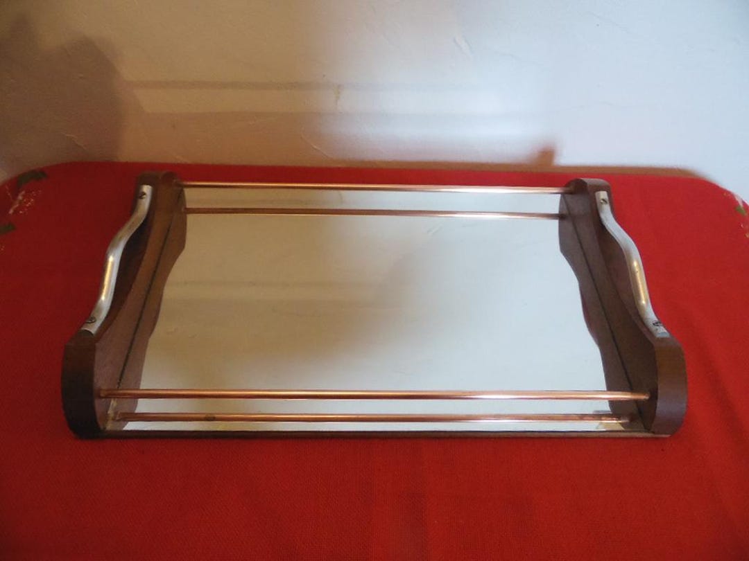 Mirror Tray, Mirrored Serving Tray, Wood, Metal and Copper, Chic Bar ...