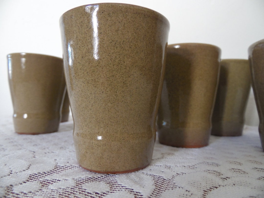 Set of 10 Brown Glazed Terracotta Cups, Terracotta Glass, Vintage Water ...
