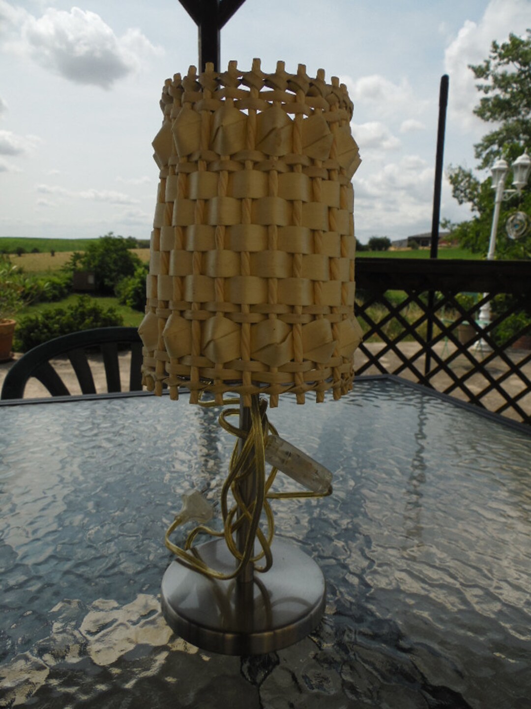 Recycled Table Lamp, Natural Fiber Lampshade, Silver Brushed Metal Foot ...