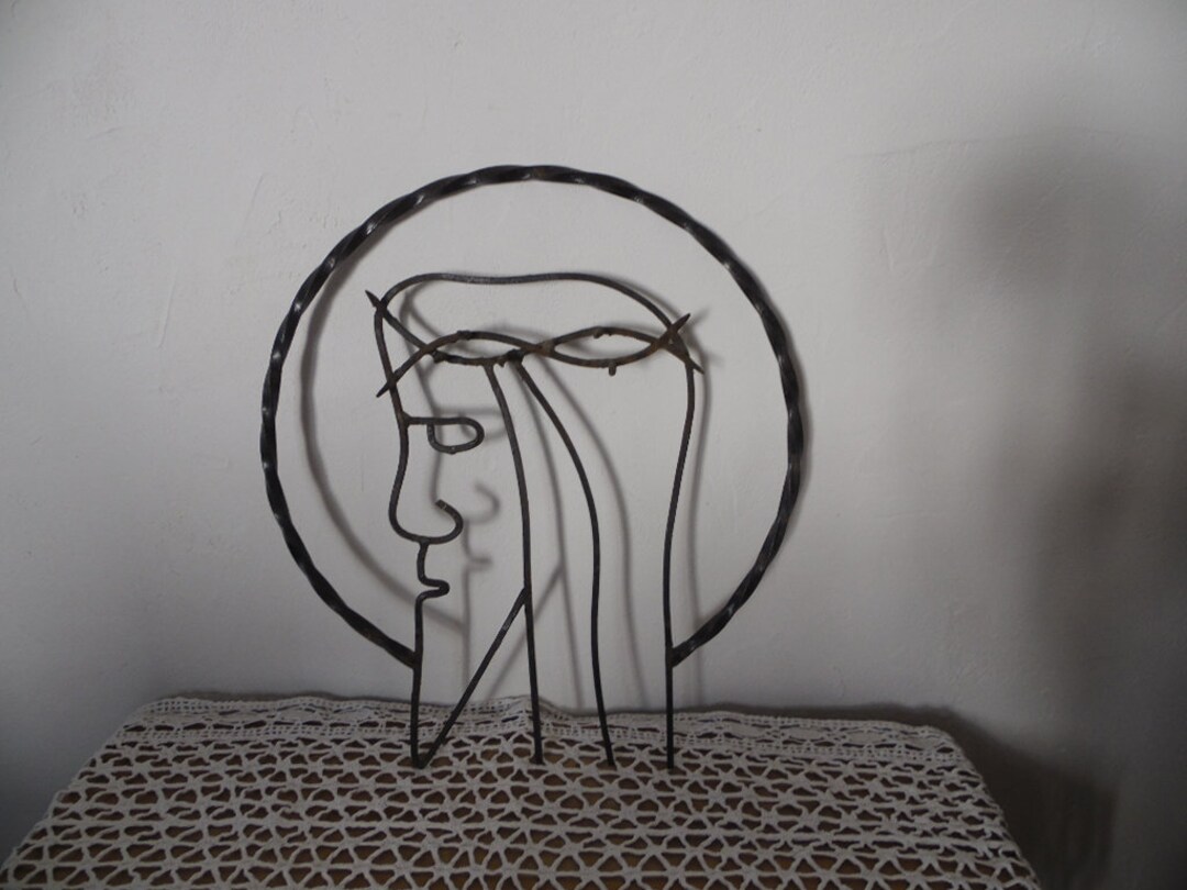 Wall Decoration Face of Christ in Black Wrought Iron, Vintage 80's ...