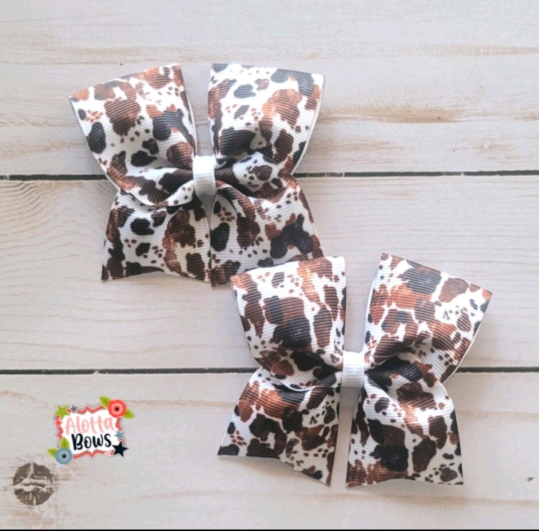 Cowprint Pigtail Bows, Cow Print Bow, Cow Print Hairbow, Cow Print ...