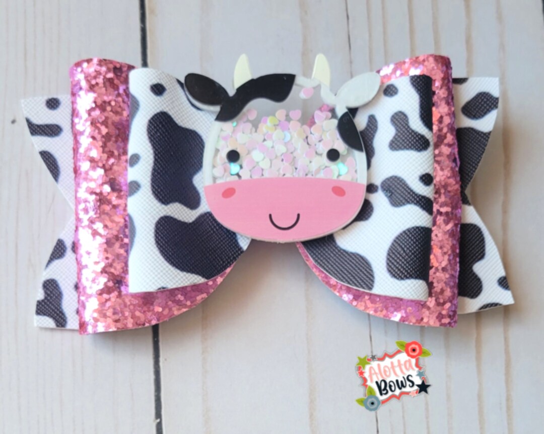 Cow Faux Leather Bow, Cow Hairbow, Cow Bow, Farm Hairbow, Cow, Farm ...