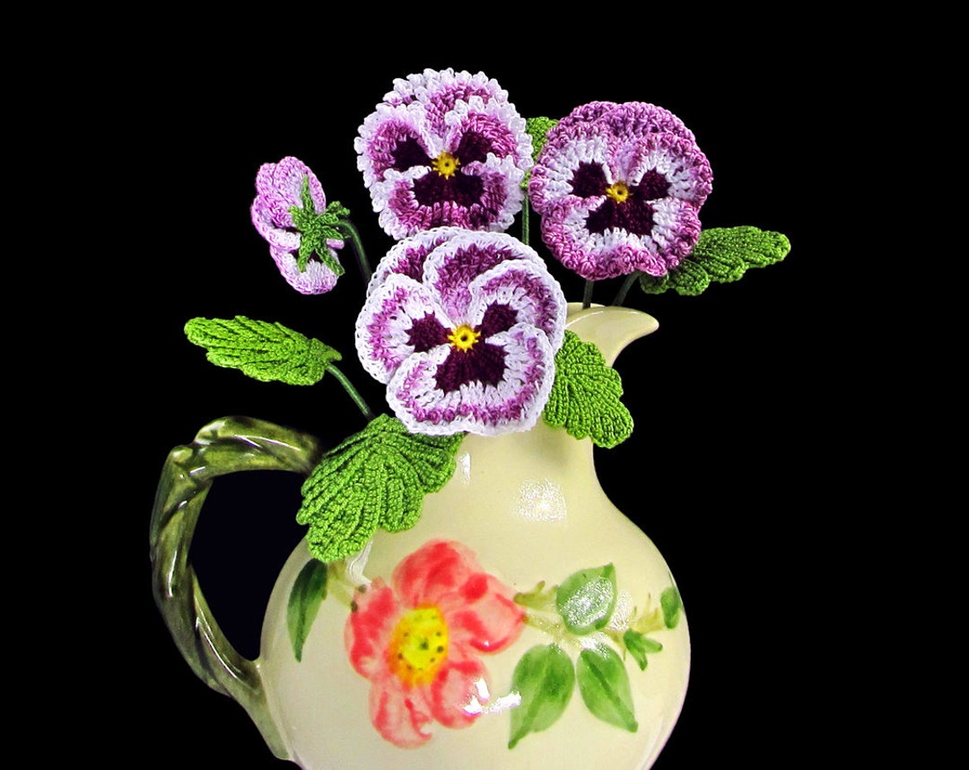 Crochet Pansy PATTERN PDF, LEFT Handed Tutorial for Appliques, Brooches ...