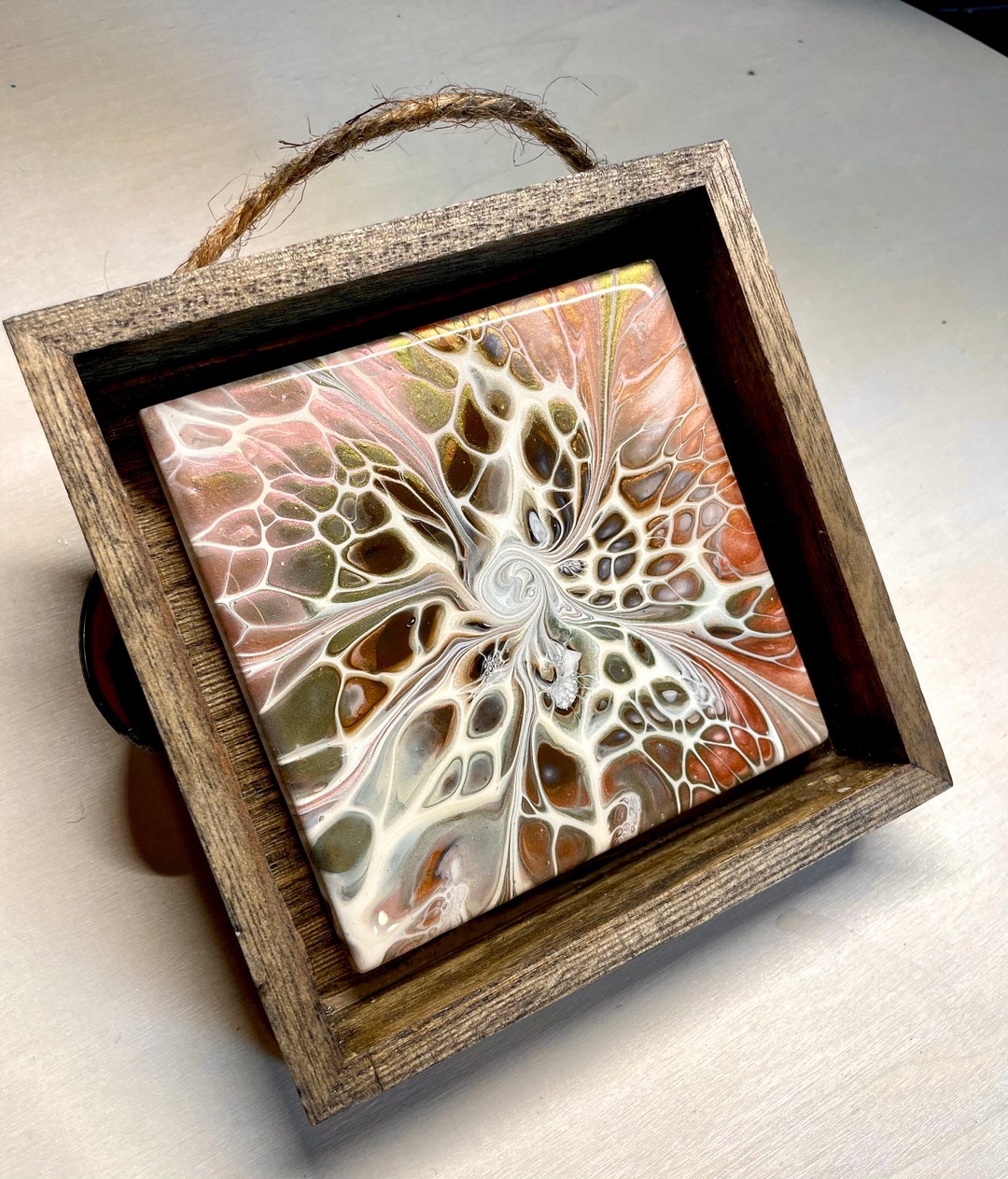 Two Hand-painted and Resined Ceramic Tiles, Inset in Shadow-box Style ...