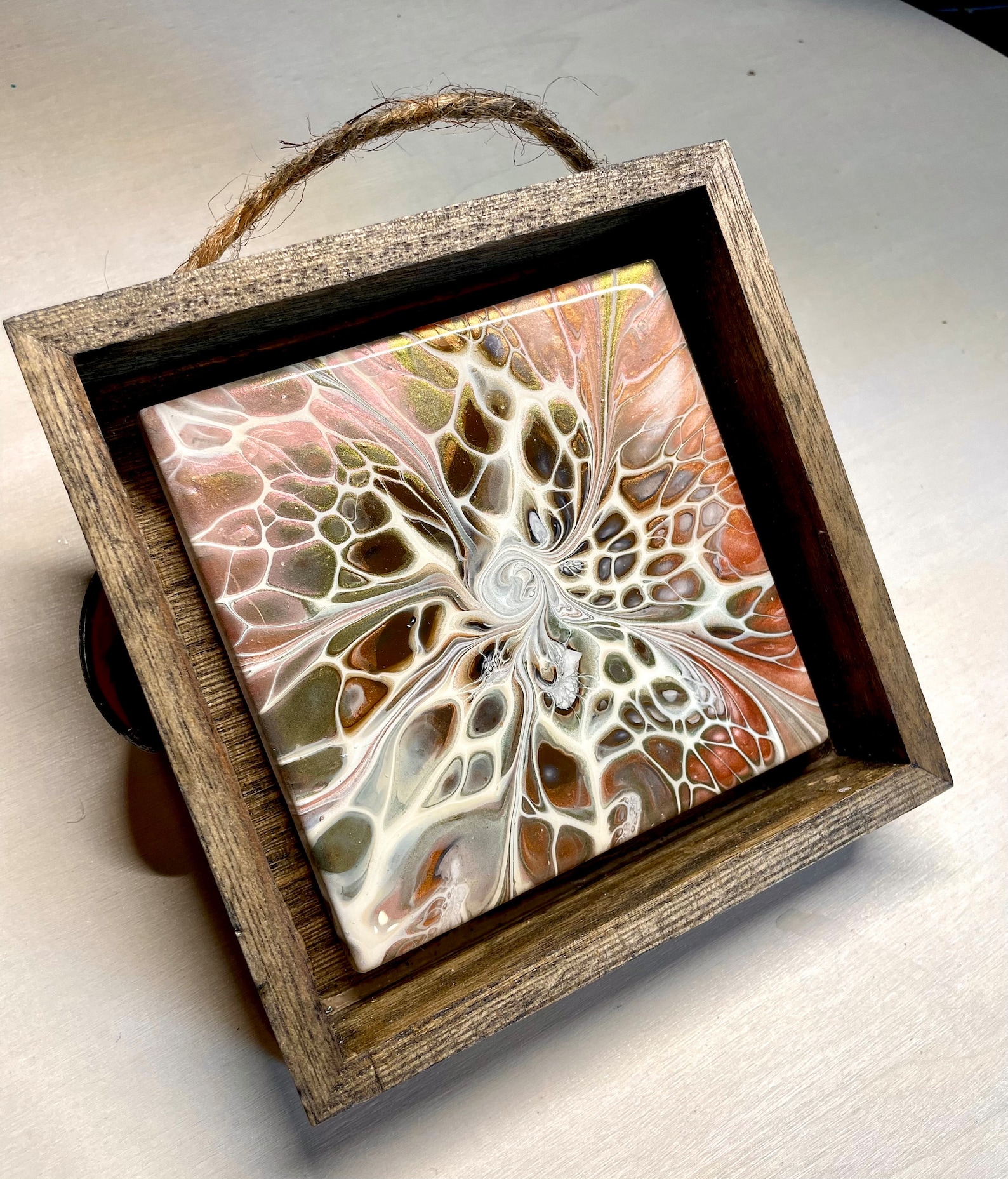 Two Hand-painted and Resined Ceramic Tiles, Inset in Shadow-box Style ...