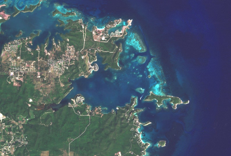 Antigua Satellite Imagery, Caribbean, Aerial Map, Map Art, Vibrant ...