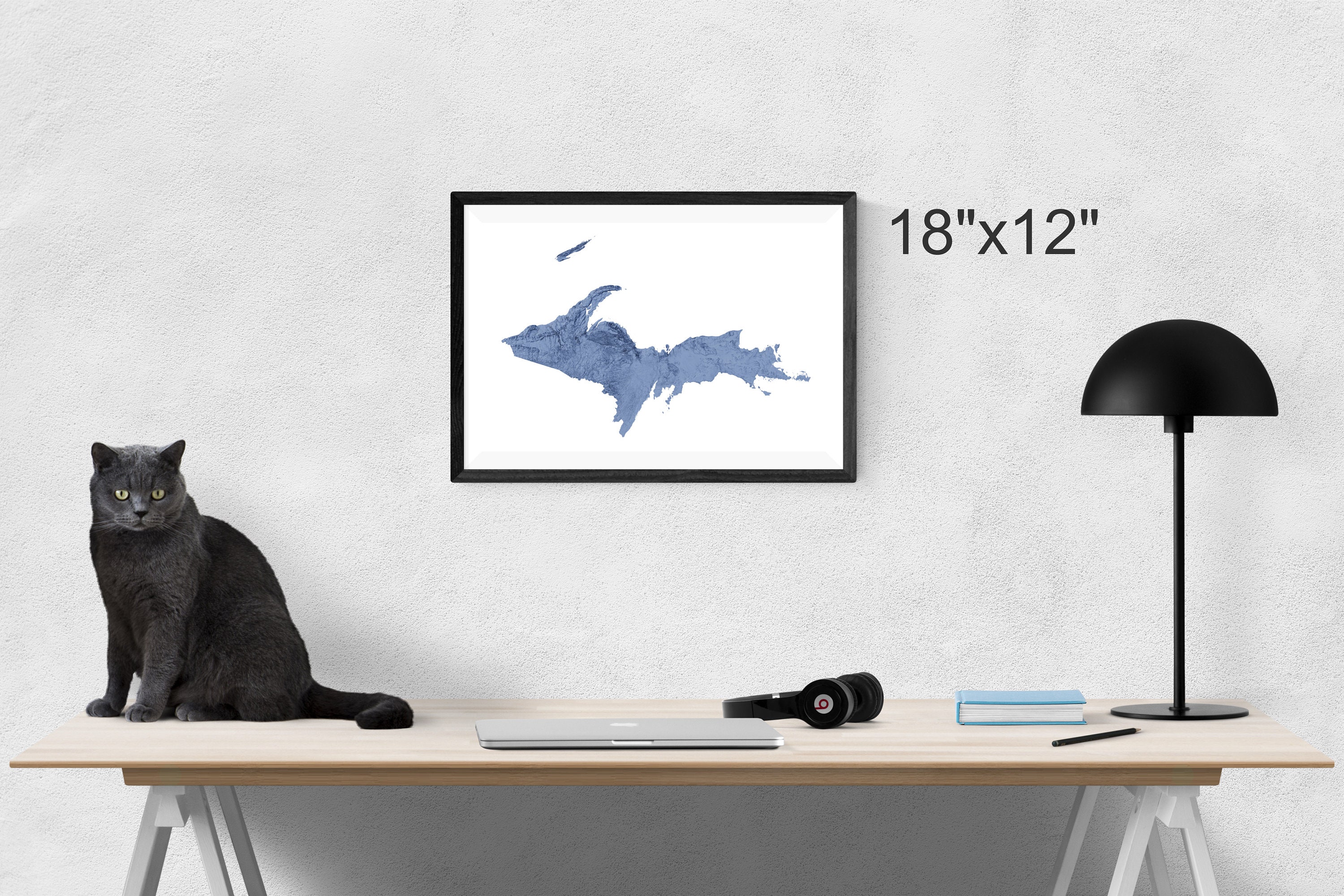 Upper Peninsula of Michigan Terrain Map, Map Art, Cartography, Shaded ...