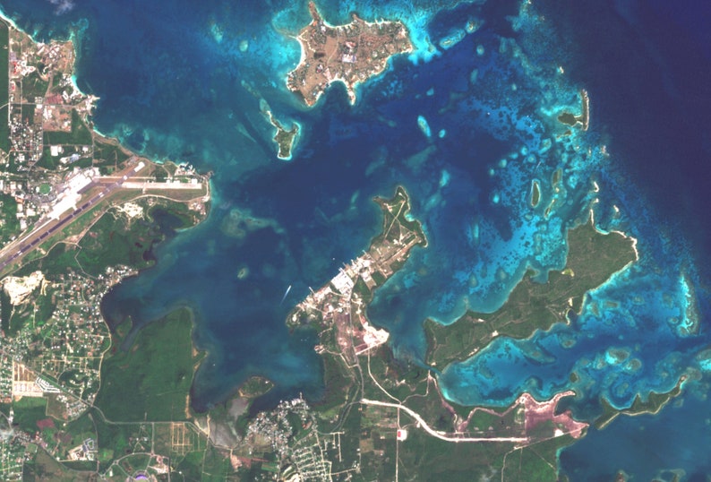 Antigua Satellite Imagery, Caribbean, Aerial Map, Map Art, Vibrant ...