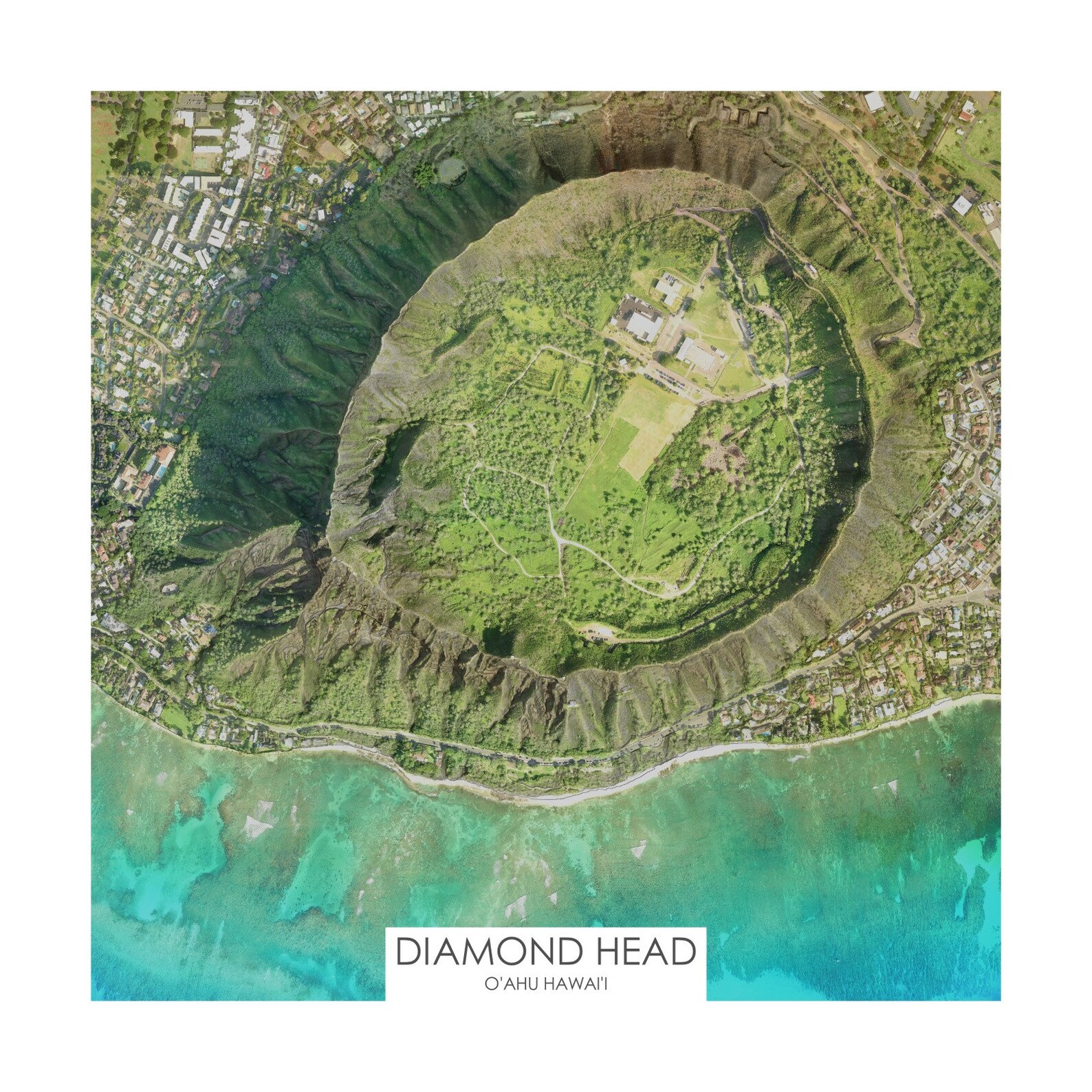 Diamond Head, O'ahu Hawai'i Enhanced Aerial Map - Etsy