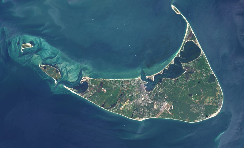 Martha's Vineyard and Nantucket Satellite Imagery Canvas Print, Cape ...