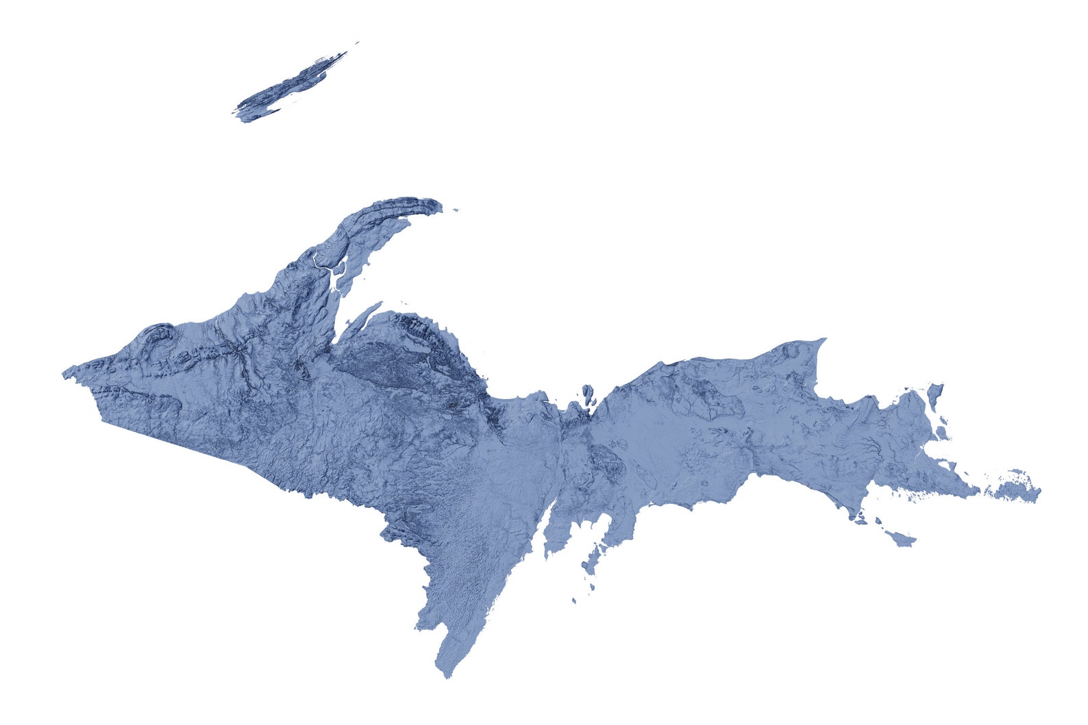 Upper Peninsula of Michigan Terrain Map, Map Art, Cartography, Shaded ...