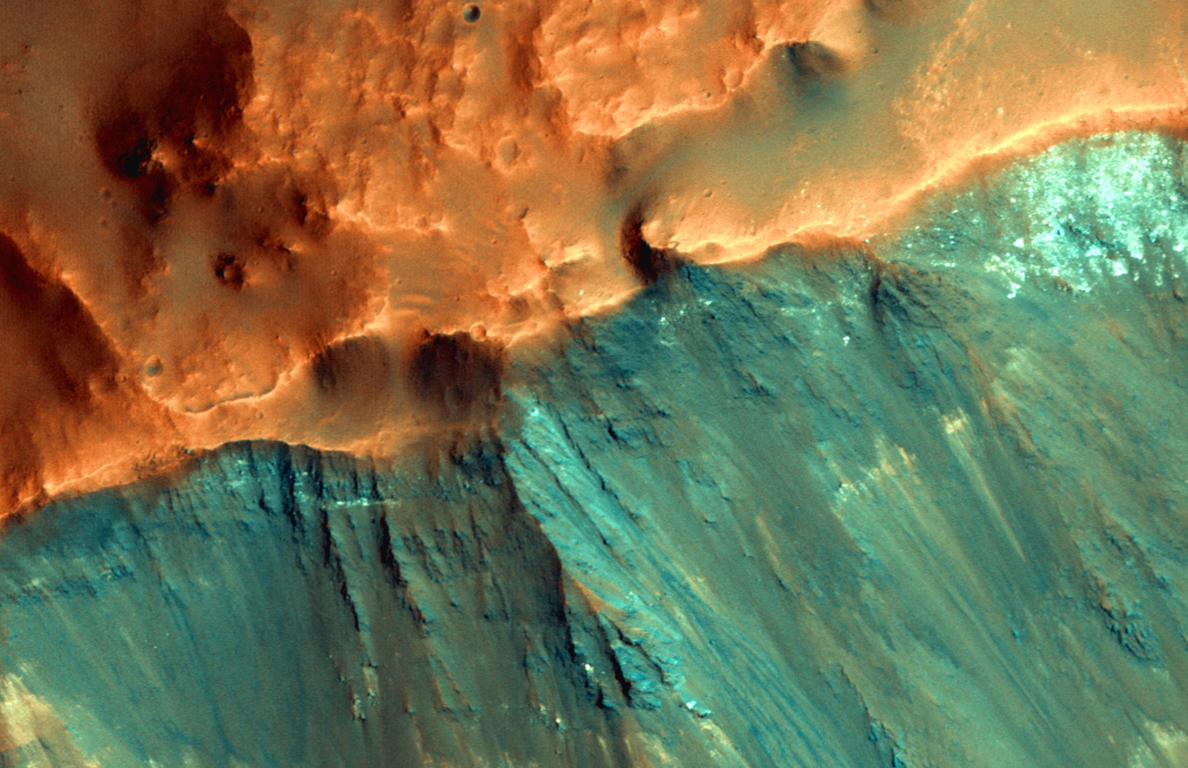 Mars: Hues in a Crater Slope, Satellite Image, Satellite Map, Space ...