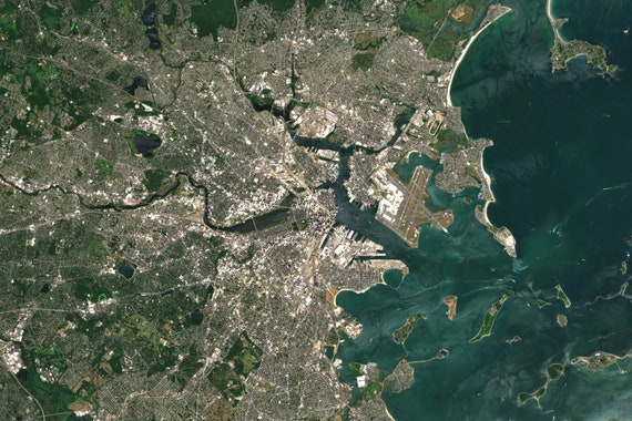 Boston Region Satellite Imagery Boston Massachusetts USA | Etsy